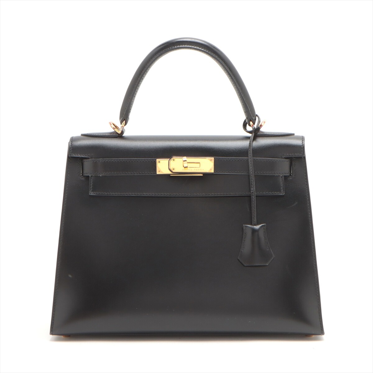 Hermès Kelly 28 Box calf Black Gold Metal Fittings G… - Gem