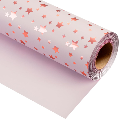 Gold Foil Five-Pointed Star Wrapping Paper, Reversible Pink Gift Wrap ...