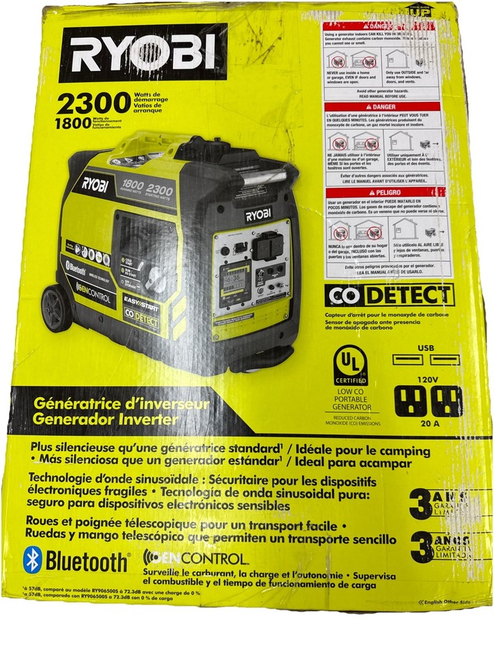 RYOBI 2300-Watt Gas Inverter Generator Super Quiet Recoil Start ...
