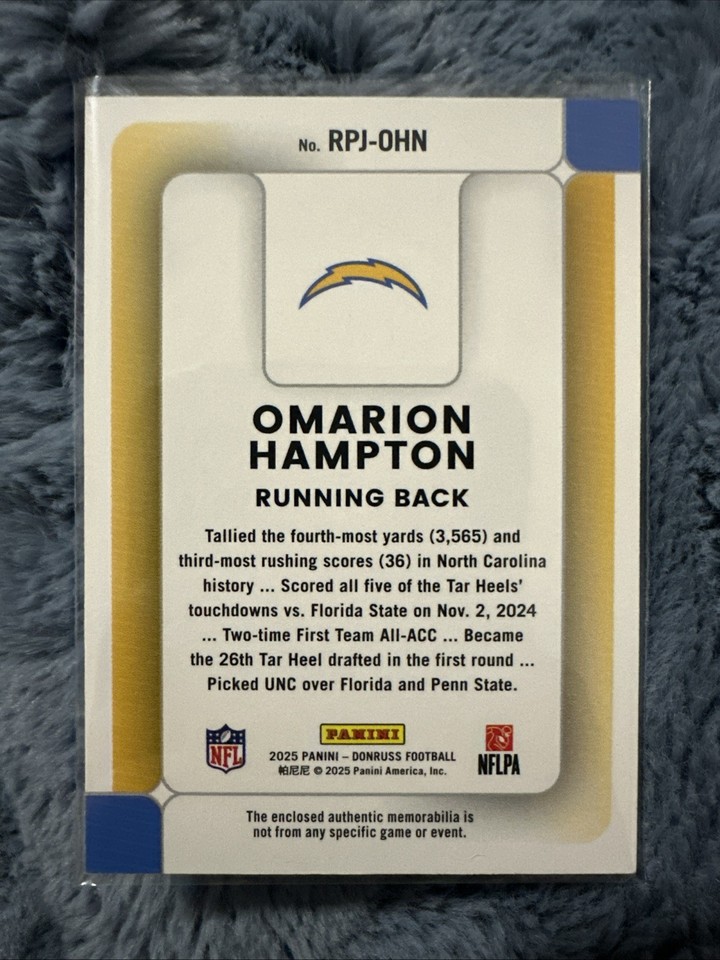2025 Donruss Omarion Hampton #RPJ-OHN Rookie PHENOM Patch Memorabilia ...
