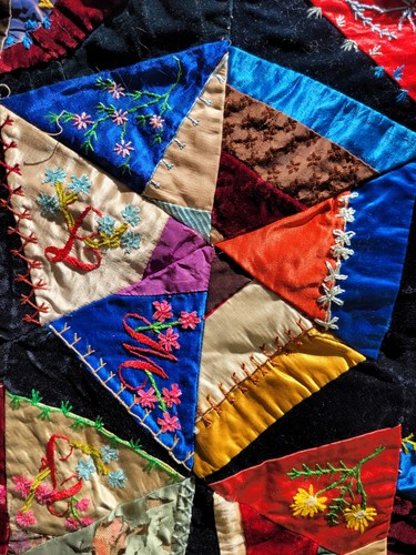 BEAUTIFUL Antique Victorian Crazy Quilt Vintage Highly Embroidered ...