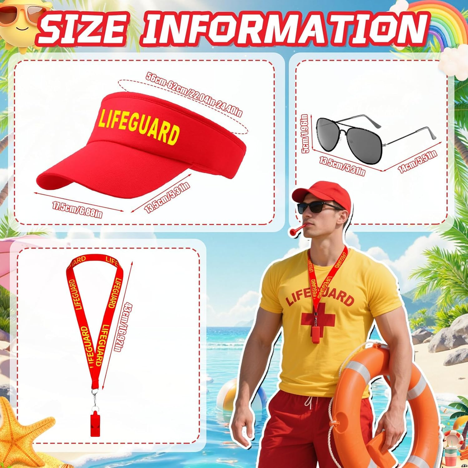 4Pcs Life Guard Costume Set for Women Men, Lifeguard Fancy Dress ...