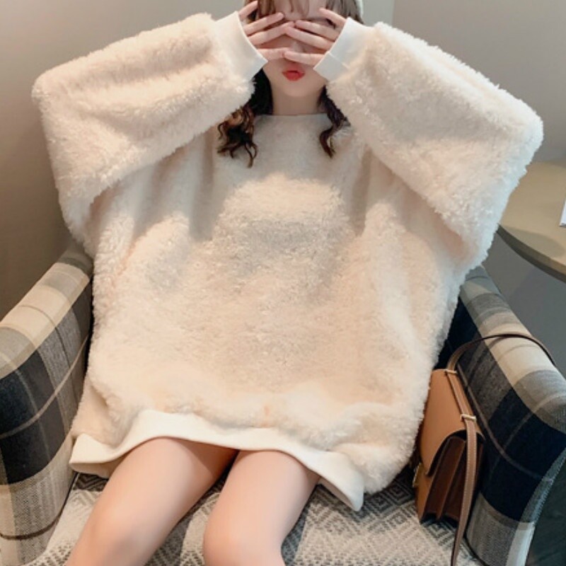 Lady Fleece Pullover Sweatshirt Hoodies Loose Thick Furry Warm Jumper ...