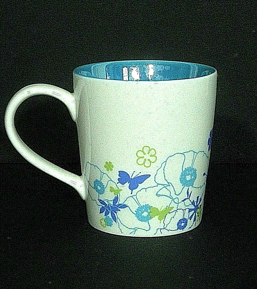 Starbucks Mug flowers butterfly 11 fluid oz eggplant aqua lime ...