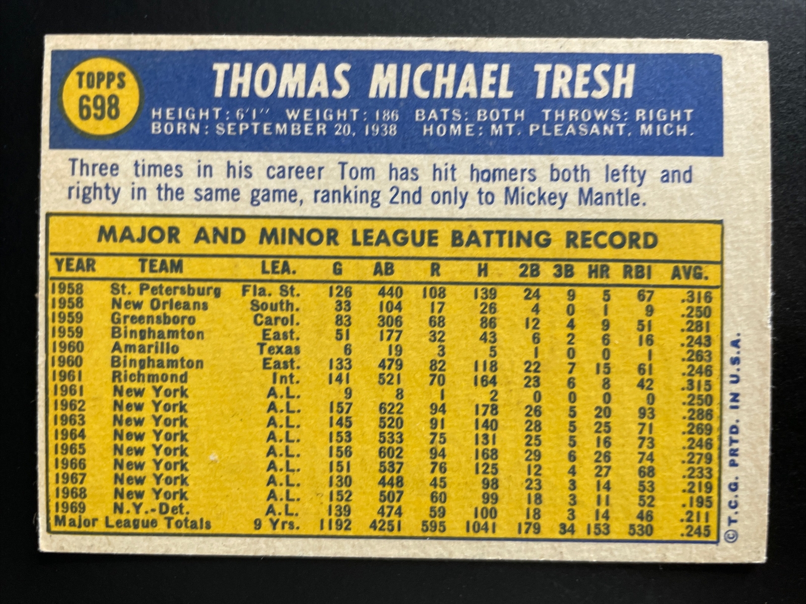 1970 Topps - High # #698 Tom Tresh for sale online | eBay