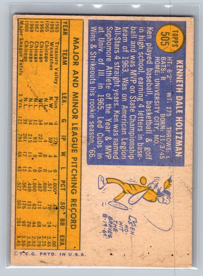 1970 Topps #505 Ken Holtzman Chicago Cubs | eBay