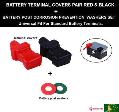 Battery Terminal Covers Pair +Anti-Corrosion Post Washers Automotive ...