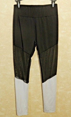 Black and Gray Leggings with Mesh Panels Yoga Fitness Gym Womens Size ...