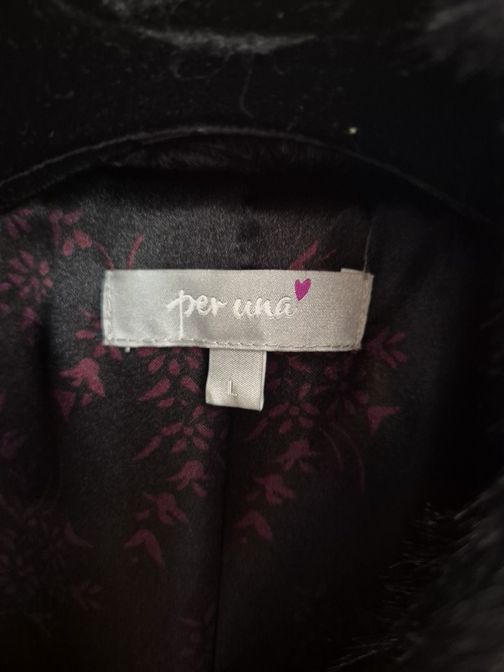 Beautiful, pre-loved, M&S Per Una, faux fur black coat size L, 16-18 ...