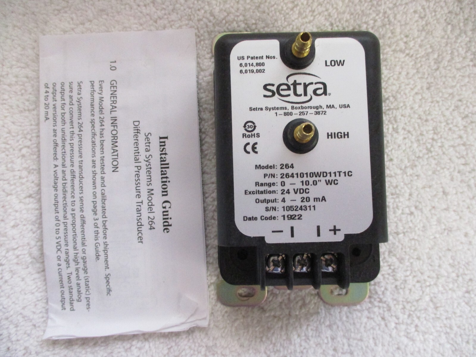 setra Pressure Transducer Model 264 2641005WD11T1C #1 | eBay