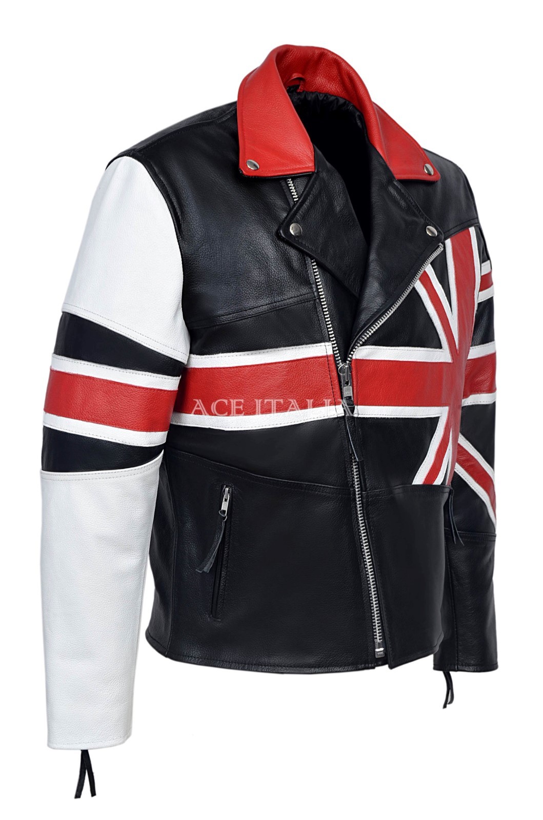 Men's BRANDO UNION JACK Motorcycle BRITISH FLAG Biker Hide Real Leather ...