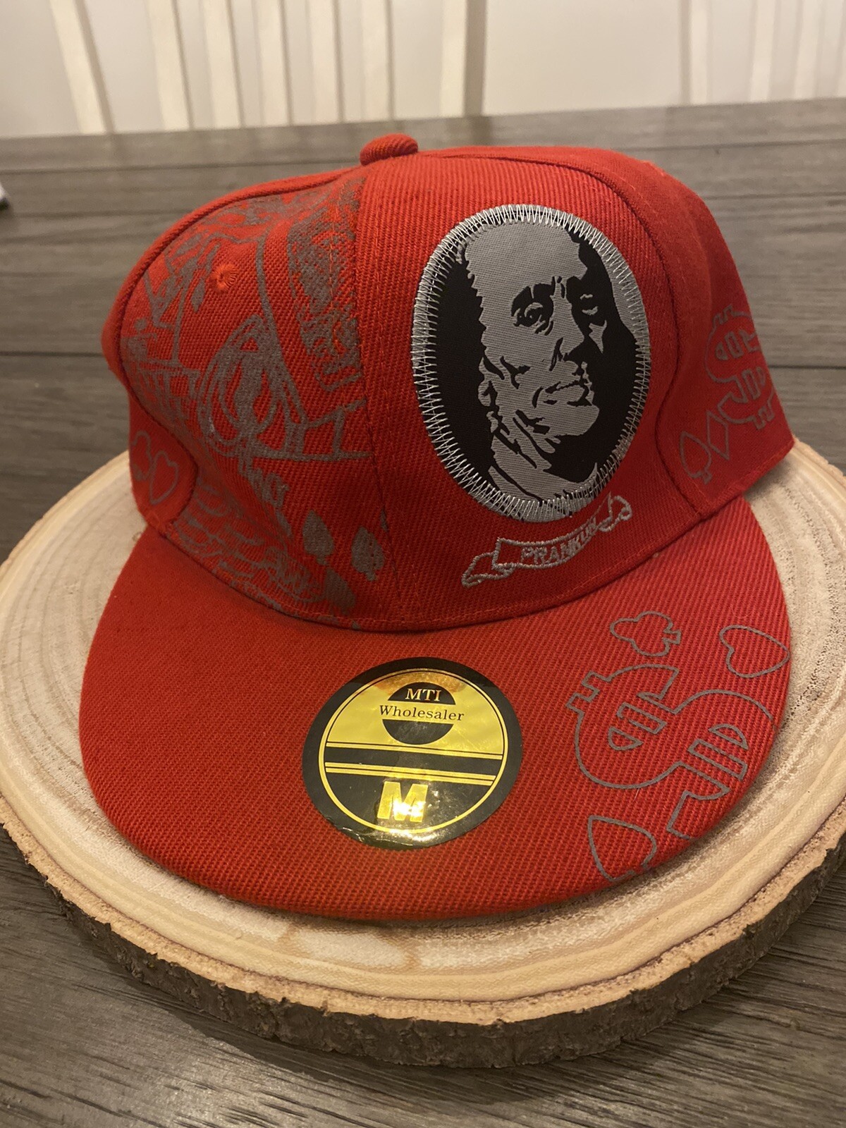 Ben Franklin Hat Red Size 7 1/4 Fitted Hat Baseball Cap Dollar Sign M ...
