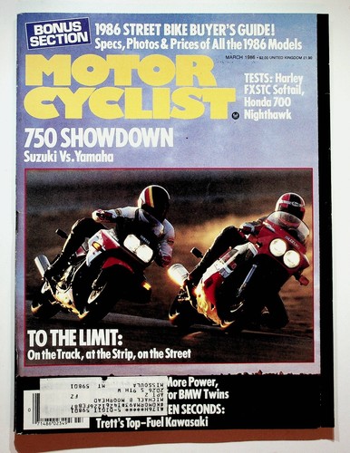 1986 March Motorcyclist Motorcycle Magazine Suzuki GSXR750 Yamaha FZ750 ...