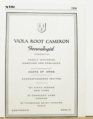 1930 Viola Root Cameron Genealogist Family Histories New York London ...
