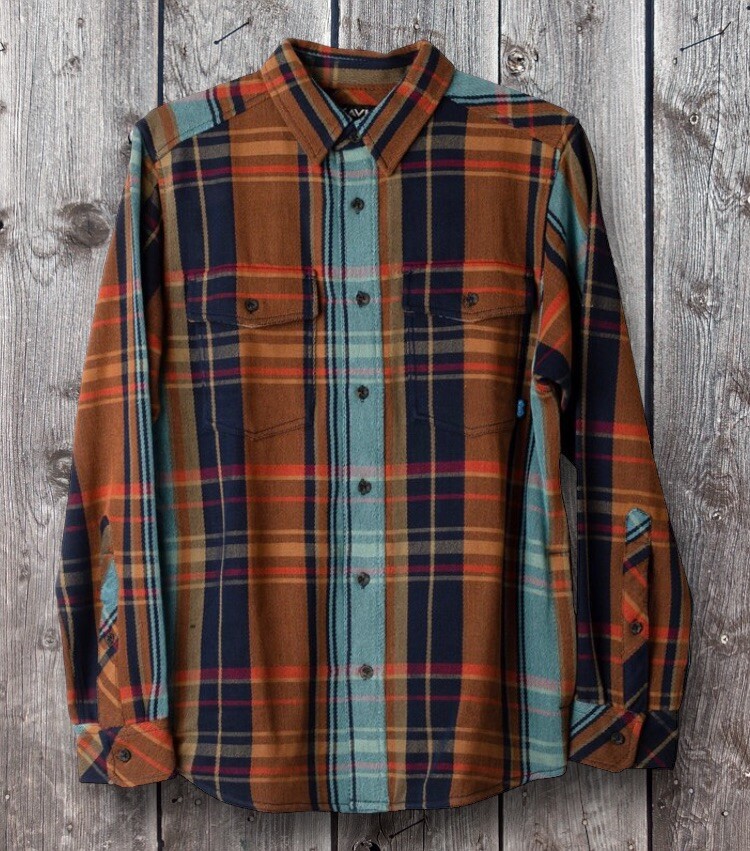 Kavu Plaid Ocean Depth Carrick Button-Up Mens Shacket Large Barn Shirt ...