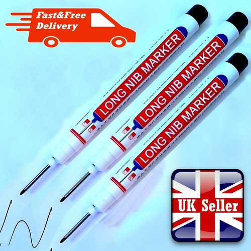 3x Black Long Nib Nose Reach 20mm Permanent Ink Marker Pens Fine Tipped ...