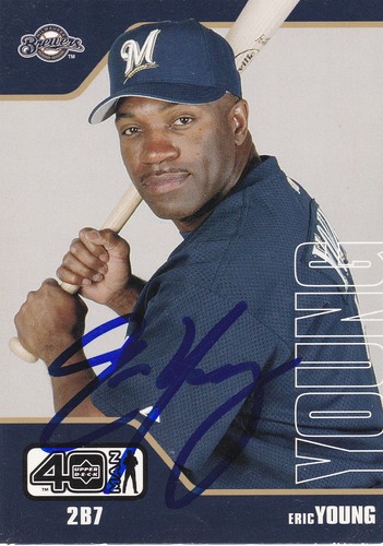 ERIC YOUNG MILWAUKEE BREWERS SIGNED CARD ROCKIES RANGERS CUBS DODGERS ...