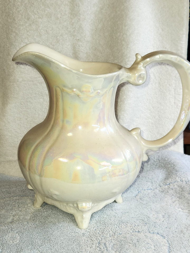 Vintage LOMA Pottery Ceramic Iridescent 9" x 10" Footed Water Pitcher ...