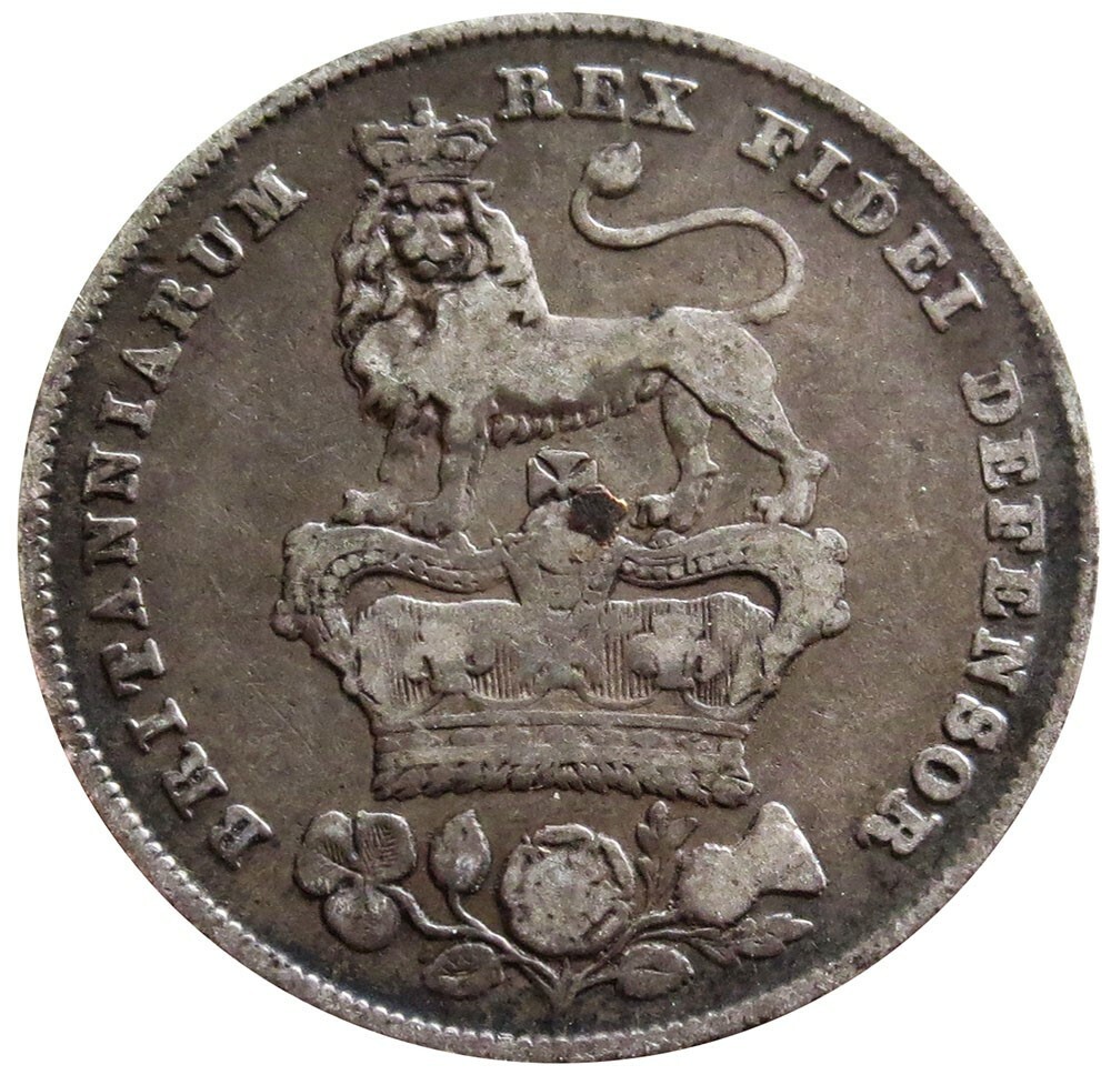 1827 SILVER GREAT BRITAIN 1 SHILLING KING GEORGE IV COIN VERY FINE ...