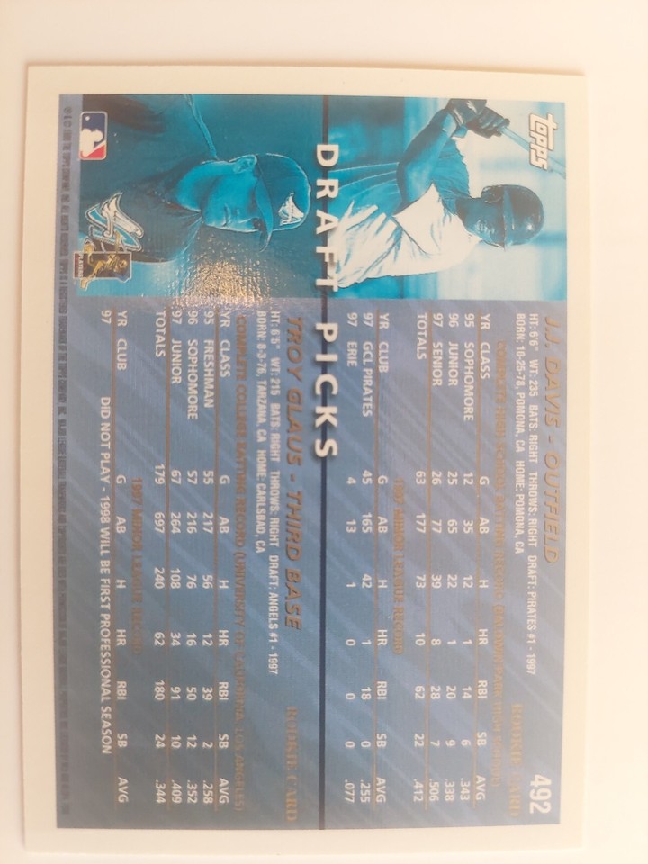 1998 Topps MINTED IN COOPERSTOWN Rookie RC Troy Glaus J.J. Davis SP ...