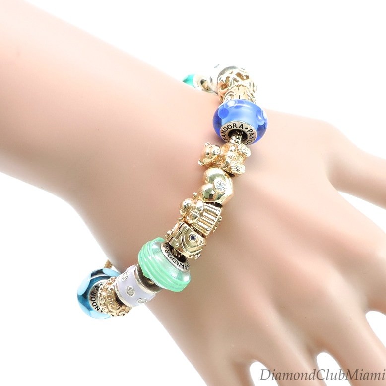 Pandora 14kt Yellow Gold Bracelet 14kt Charm and murano stones 100.3 ...