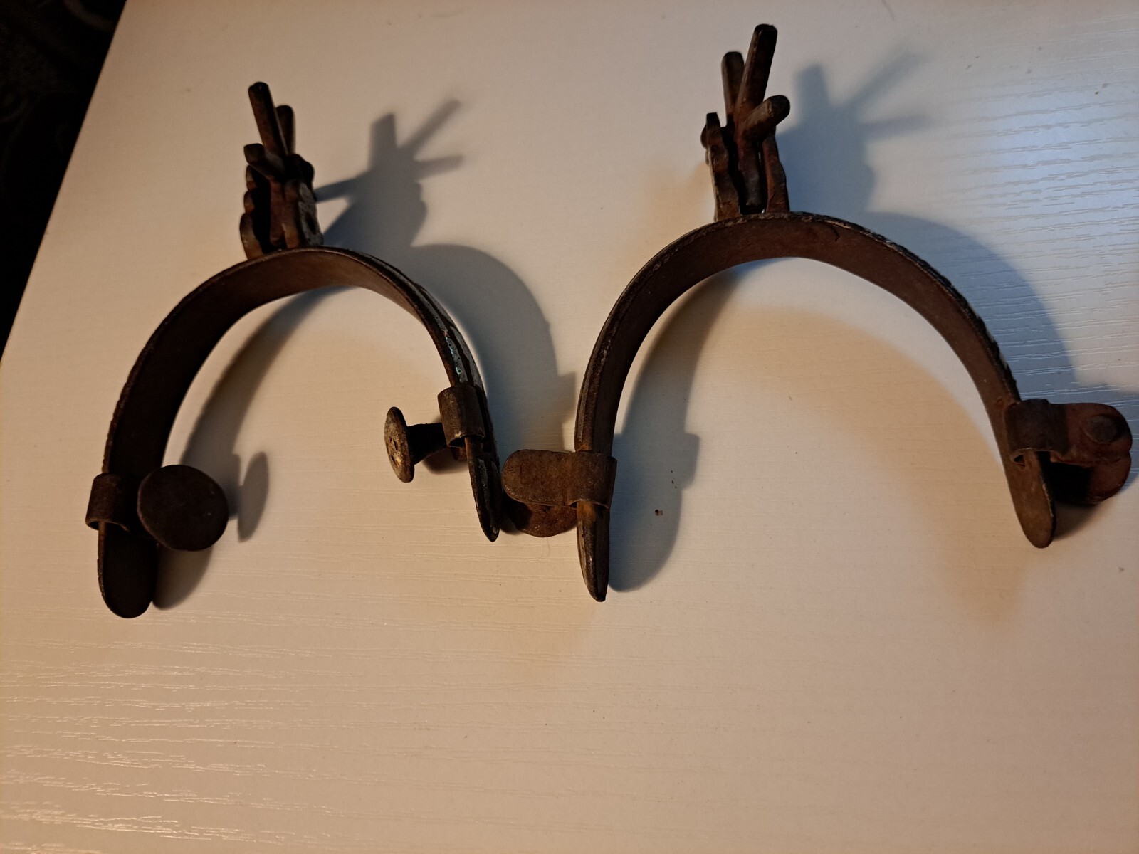 Antique Set Of Cast Iron Boot Spurs Silver Inlay Perfect Condition No ...