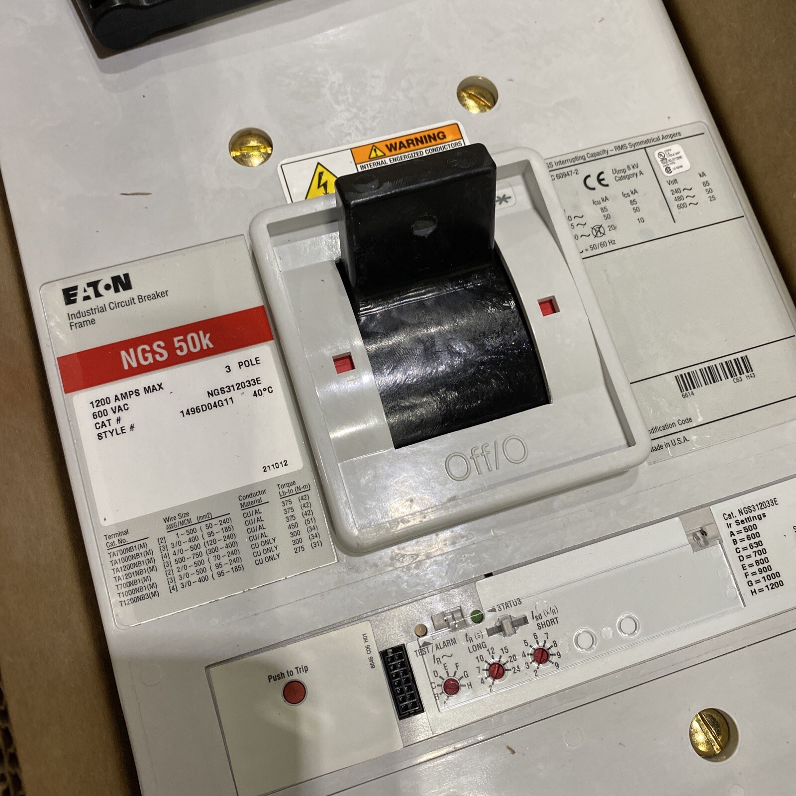 NGS312033E EATON 3 POLE 1200A 50KA 600VAC NEW | eBay