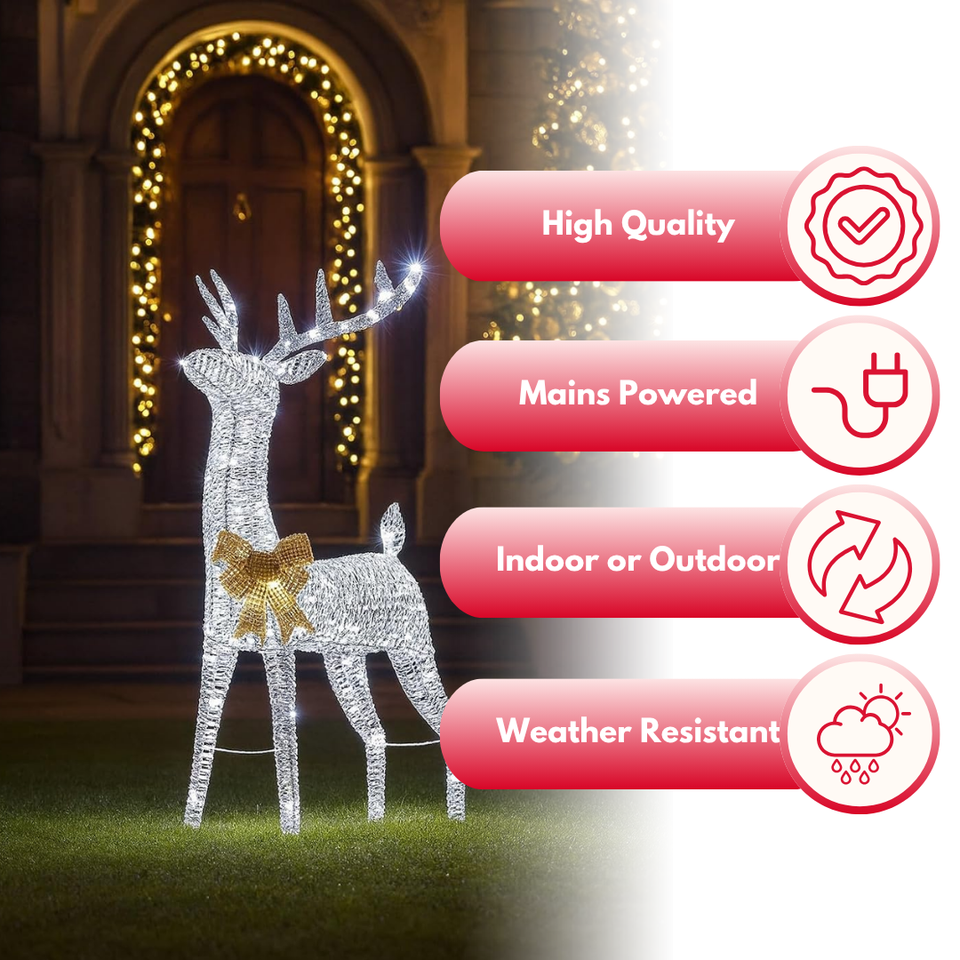 Christmas Reindeer LED Decoration Silver Light Up Stag Xmas Ornament ...