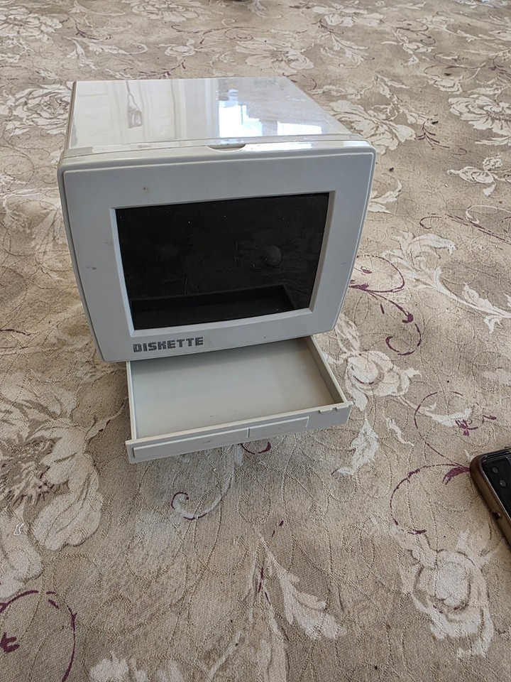 VTG DISKETTE CRT Computer Monitor shaped Floppy Disk Storage w/pull out ...