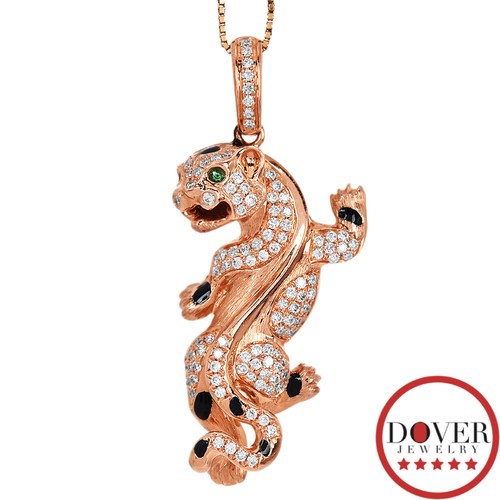 Estate Diamond 0.41ct Emerald 18K Rose Gold Pave Panther Charm Pendant ...