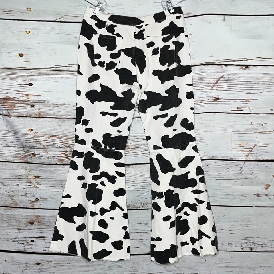 BiBi NWT Size XL Black & White Cow Print Raw Hemline Bell Bottom Flare ...