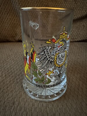 Vintage Deutschland Germany Gold Rimmed Beer Stein Mug Glass Souvenir ...