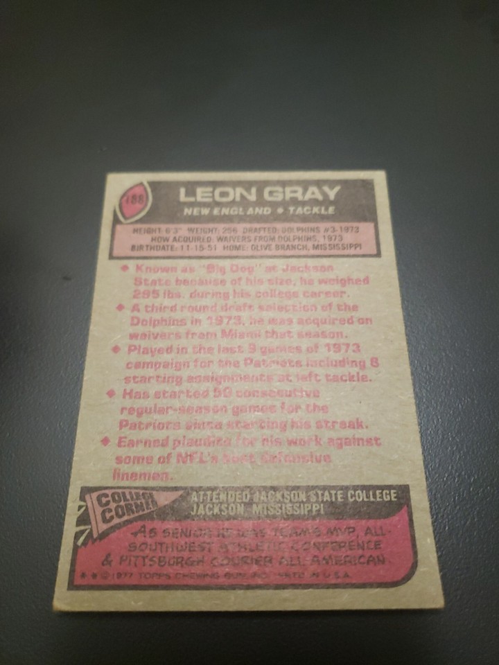 1977 Topps Football Leon Gray #188 New England Patriots ROOKIE CARD | eBay