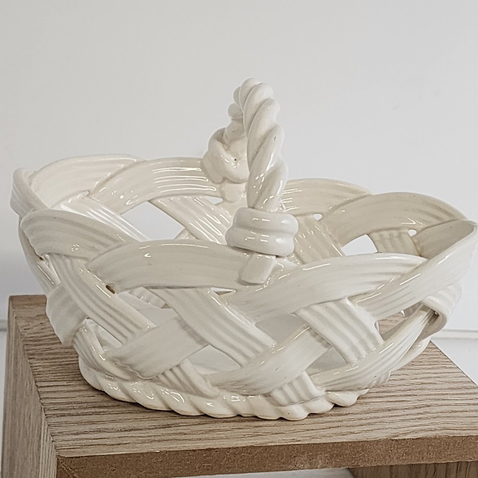 White Vtg. Ceramic Basket Weaved Bowl Tawain 5in. Tall 6 In. Wide | eBay