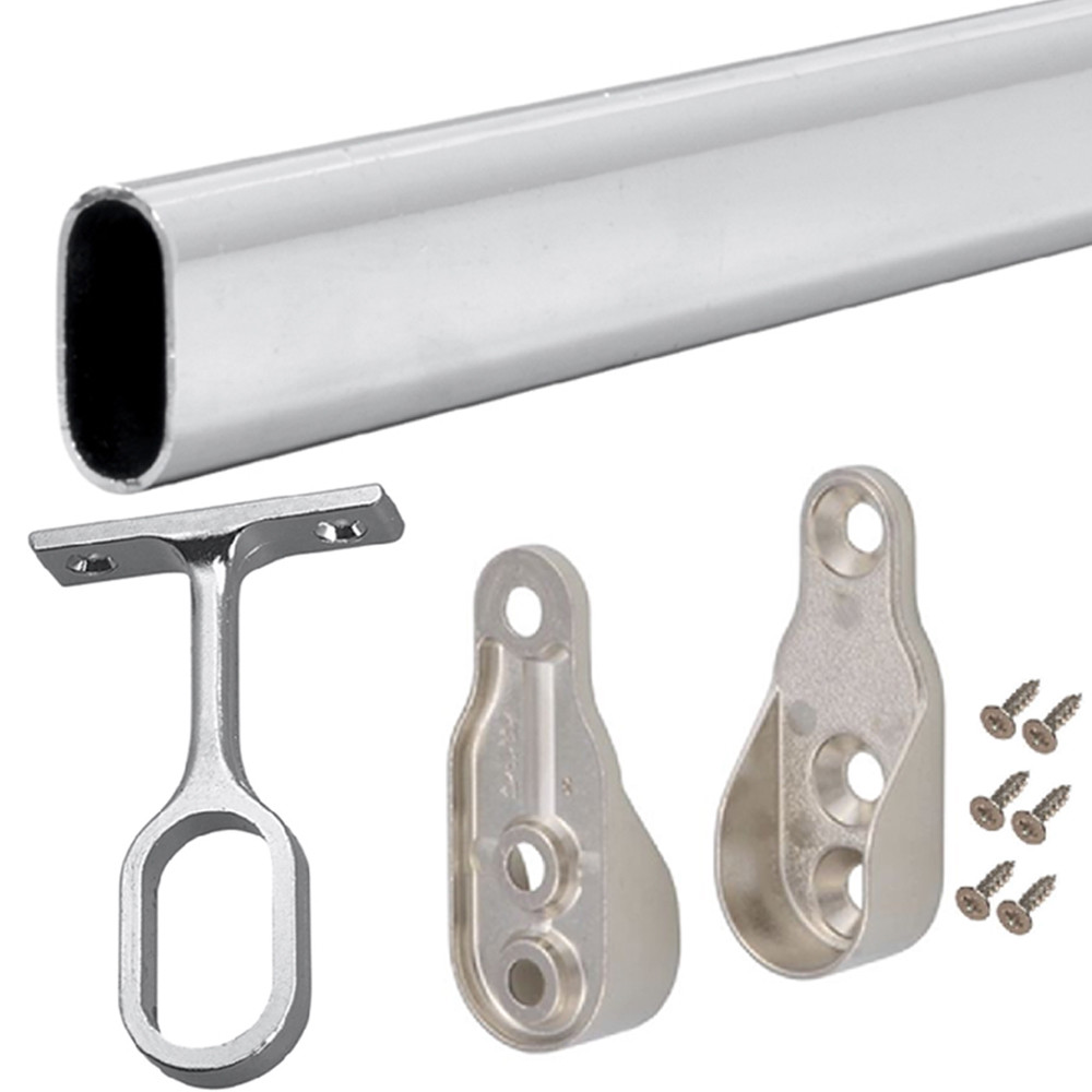 Wardrobe Rail Oval Hanging Rails With Free End Supports & Screws. | eBay