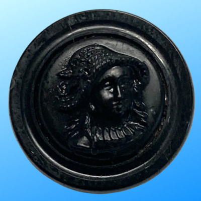5/8" Victorian Era Deknatel Black Glass Button Girl with Hat 1880 ...