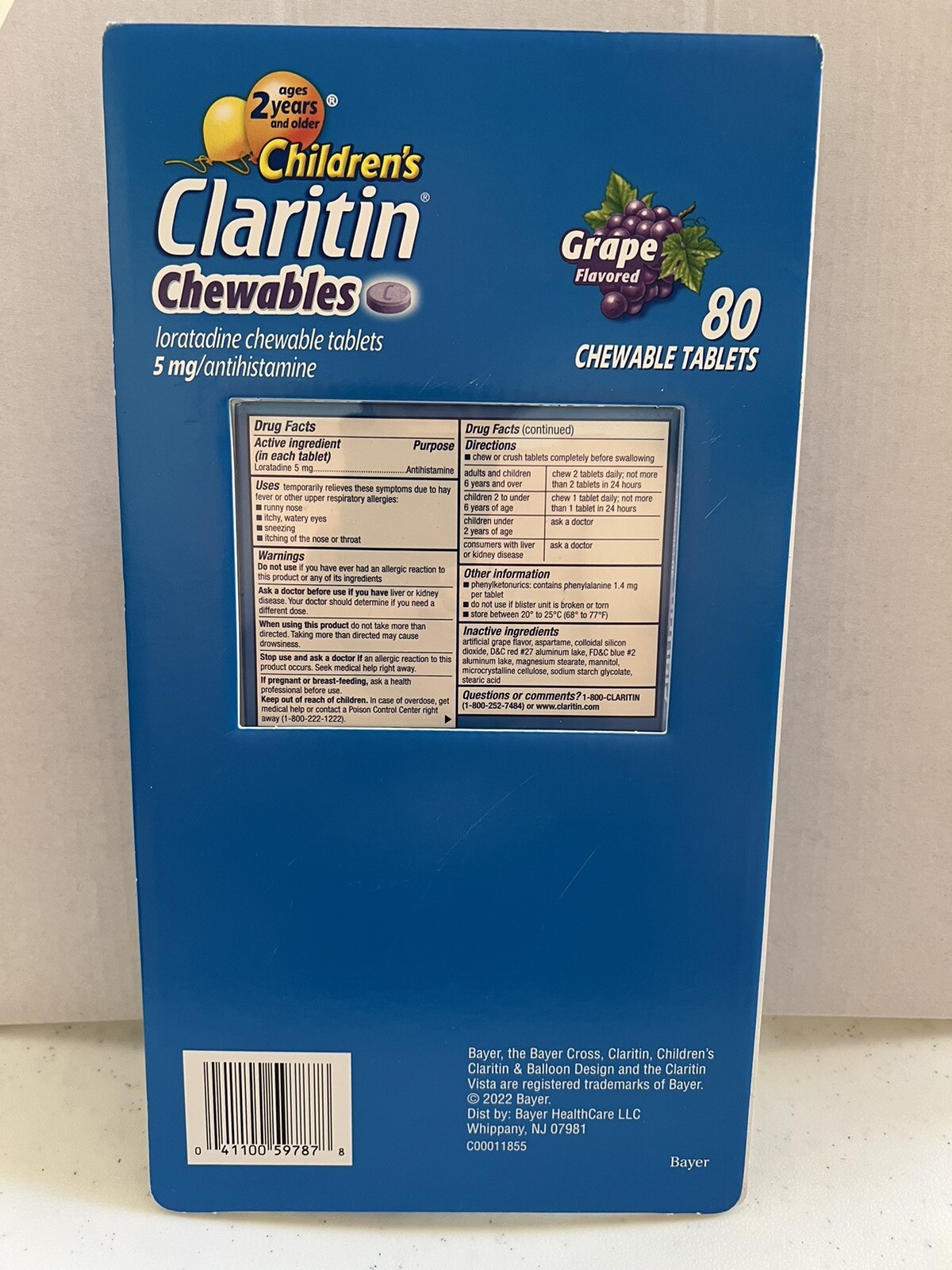 CHILDREN'S CLARITIN Chewable 24 Hour Non-Drowsy 80 Grape Chewable Tab ...