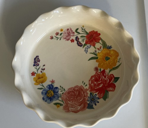Pioneer Woman ~ BRILLIANT BLOOMS ~ 9" Stoneware ~ Pie Plate ~ Ruffled ...