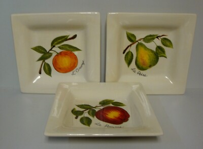 Tabletops LE FRUIT Square Salad Plates SET OF THREE APPLE ORANGE PEAR ...