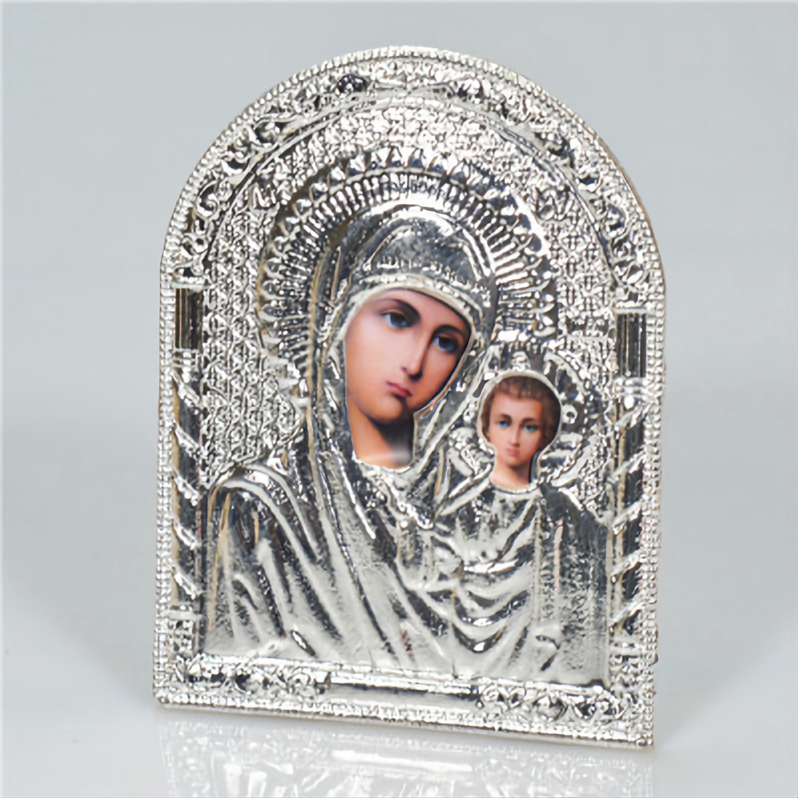 MINI ORTHODOX SILVER PLATED HOLY MOTHER MARY & JESUS RELIGIOUS ICON ...