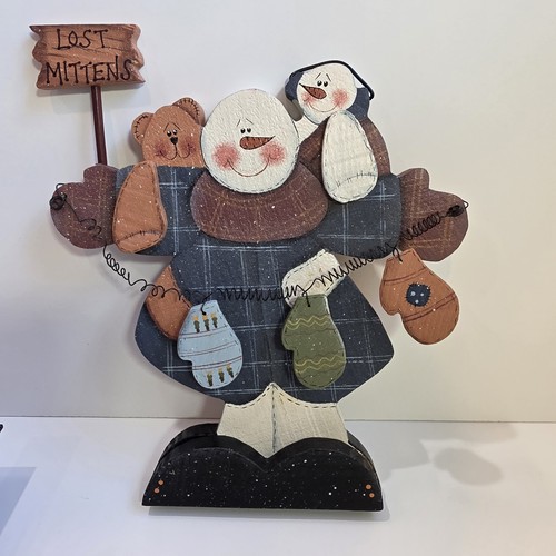 VTG Wooden Snowman Figurine Rustic Country Style Christmas Decor Lost ...