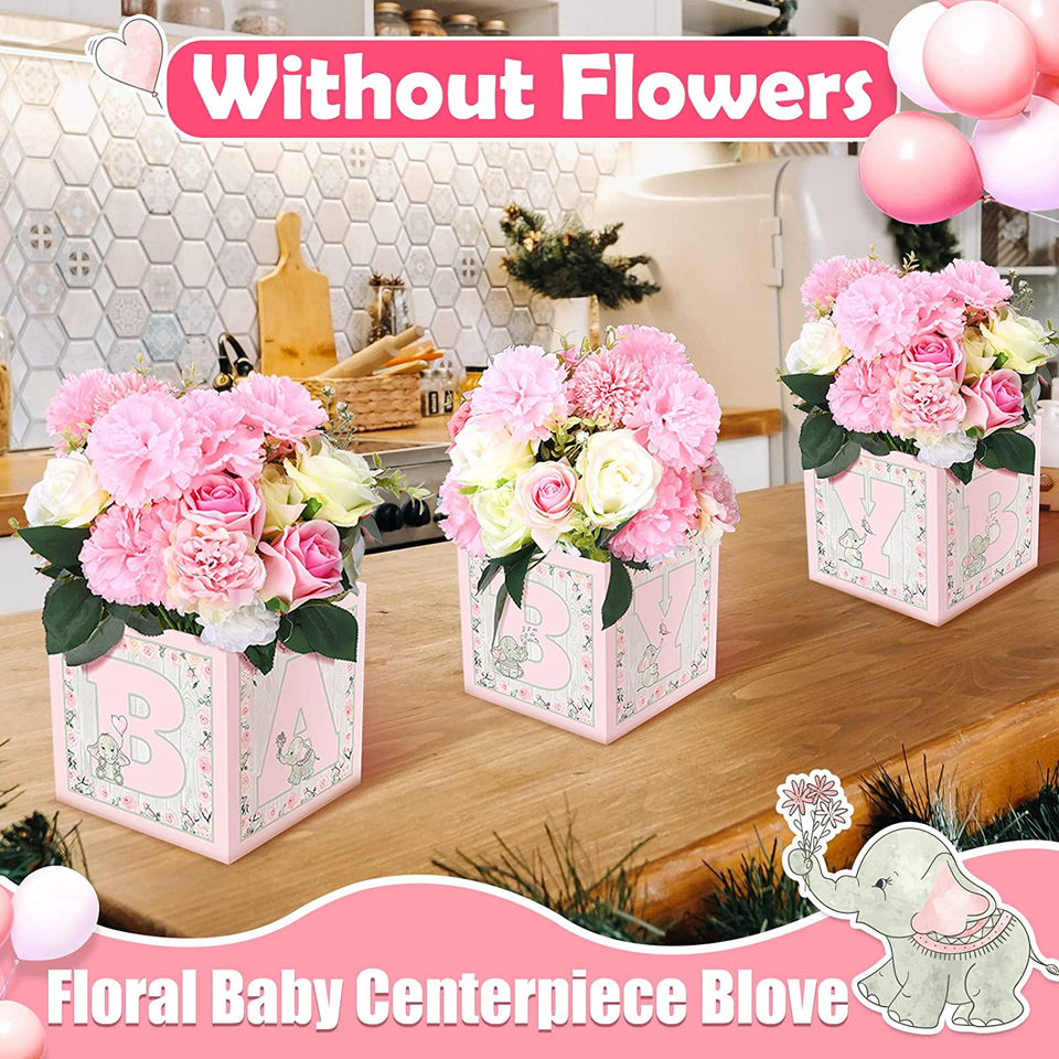 10 Pieces Baby Shower Decorations Baby Flower Boxes Elephant Floral ...