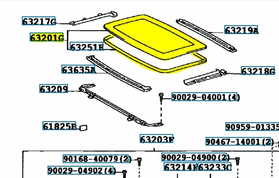 Toyota Genuine 63201-30101 Glass Sub-Assy Sliding Roof 6320130101 OEM ...