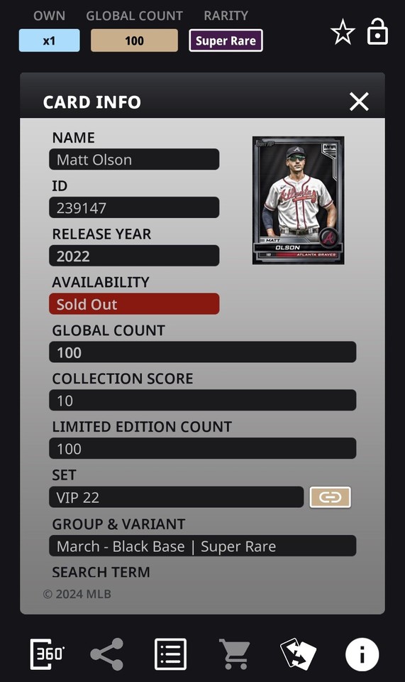 Topps Bunt VIP 22 Matt Olson 100cc Black Base Super Rare | eBay