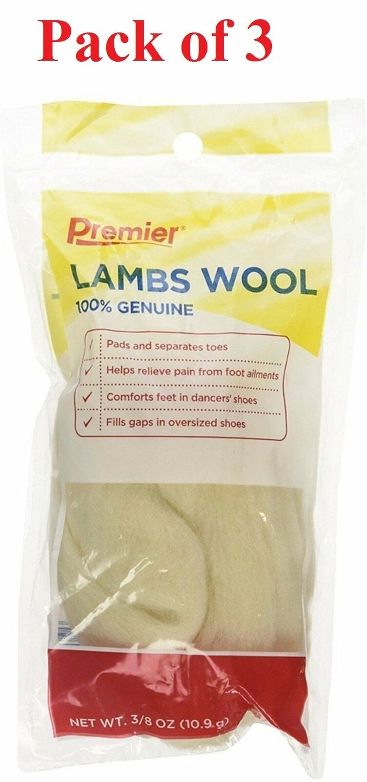 Premier Lambs Wool Padding 100% Genuine Helps Relieve Foot Pain 3/8 Oz ...