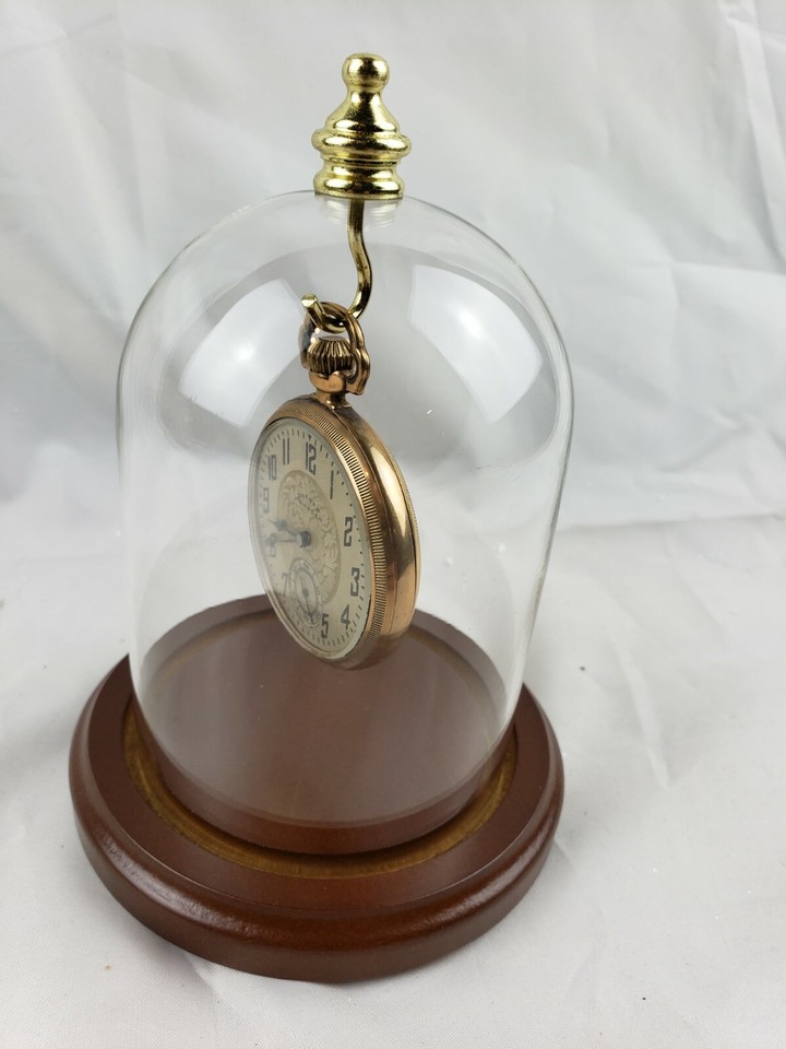 Glass Cloche Dome Wood w brass pl knob & Hook Walnut Stained Base ...