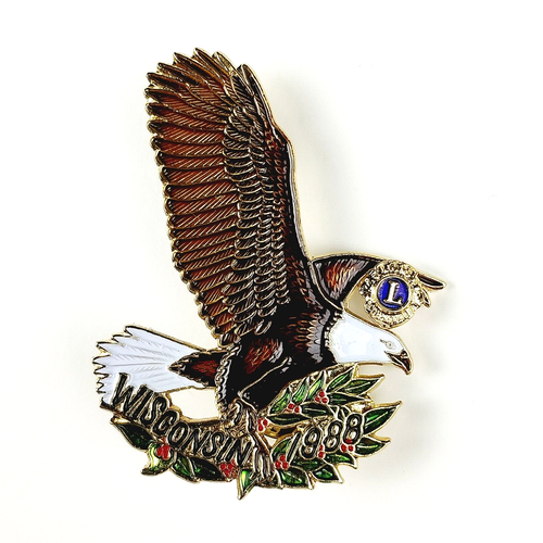Vintage 1988 Wisconsin Flying Bald Eagle Lions Club Metal Enamel Lapel ...