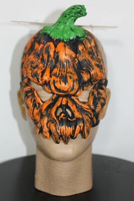 SCARY PUMPKIN HALF MASK Adult Halloween Costume Spooky Vinyl Orange ...