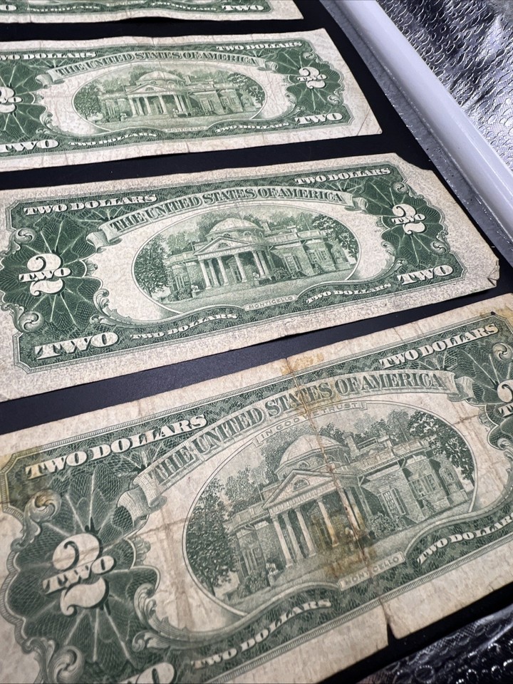 Lot 10 1963 & 1953 $2 Two Dollar Red Seal Bills Very Circulated ...