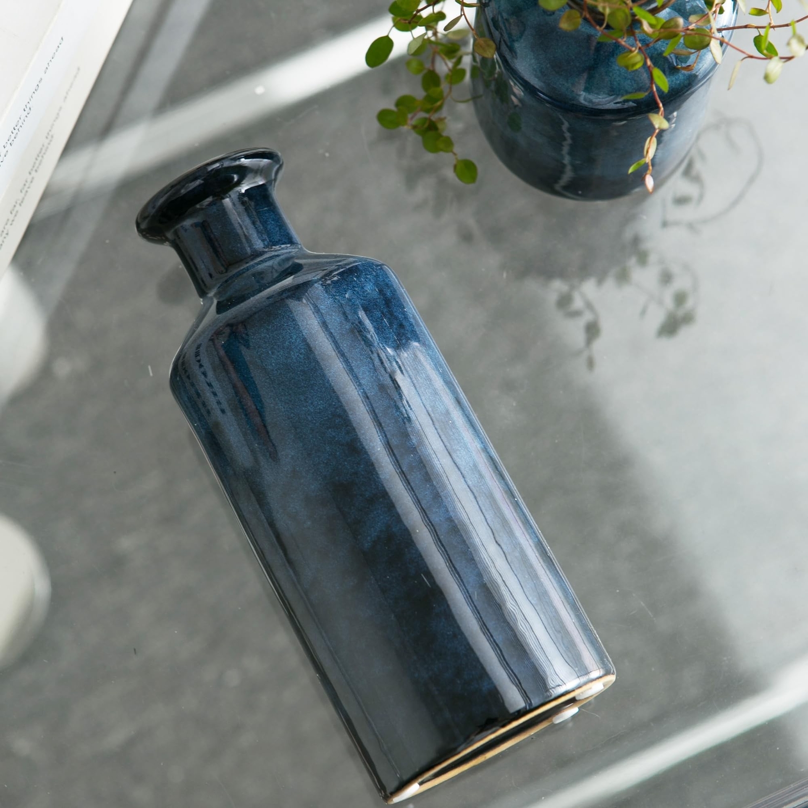 Blue Ceramic Vase Set of 3 Small Vases, Modern Farmhouse for Home Decor ...